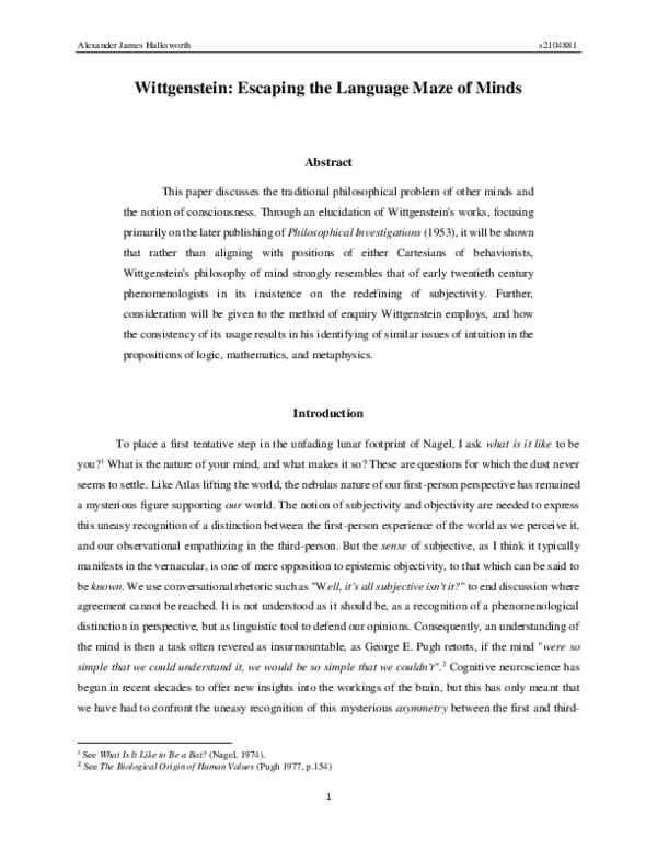 (PDF) Wittgenstein: Escaping the Language Maze of Minds