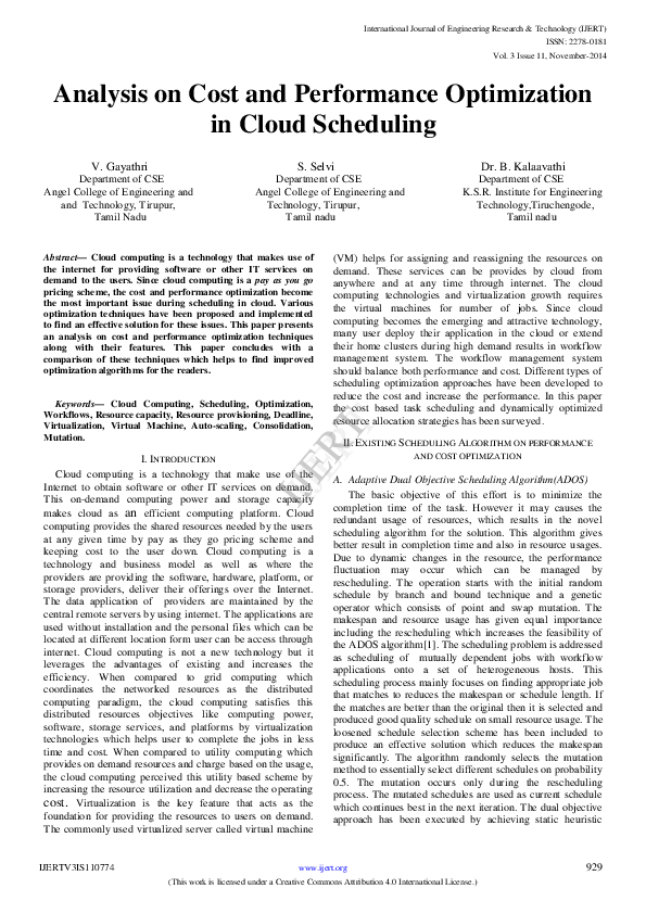 (PDF) IJERT-Analysis on Cost and Performance Optimization in Cloud ... (PDF) IJERT-Analysis on Cost and Performance Optimization in Cloud ...
