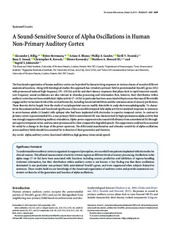 (PDF) A Sound-Sensitive Source of Alpha Oscillations in Human Non-Primary Auditory Cortex