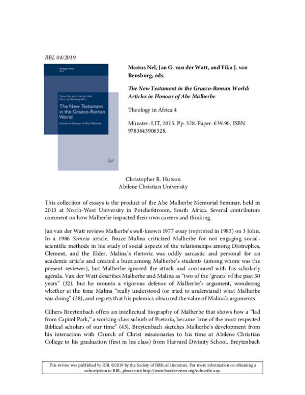 (PDF) Review: The New Testament in the Greco-Roman World: Articles in ...