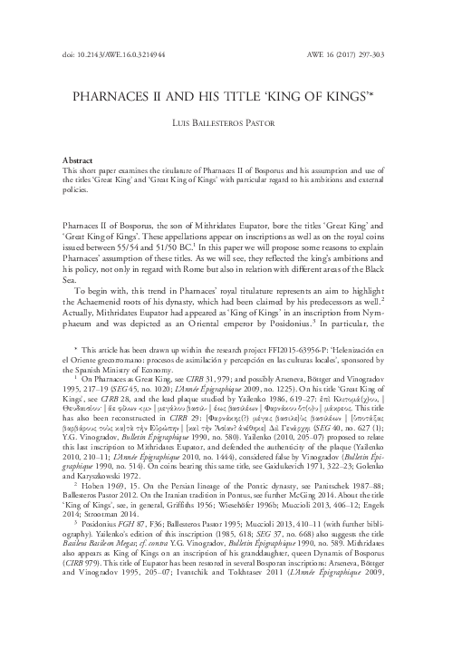 (PDF) Pharnaces II and his Title "King of Kings"