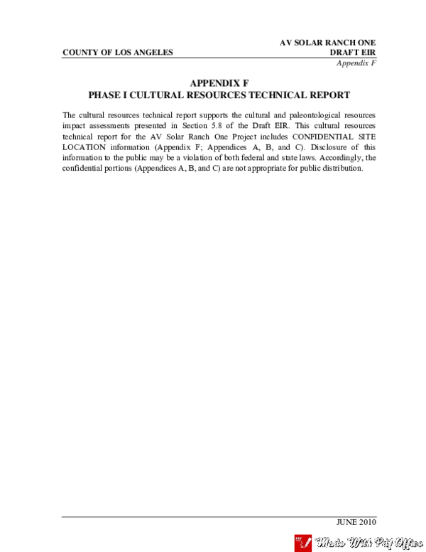 (PDF) APPENDIX F PHASE I CULTURAL RESOURCES TECHNICAL REPORT