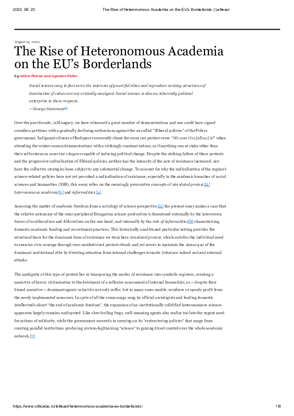 (PDF) The Rise of Heteronomous Academia on the EU's Borderlands [August ...