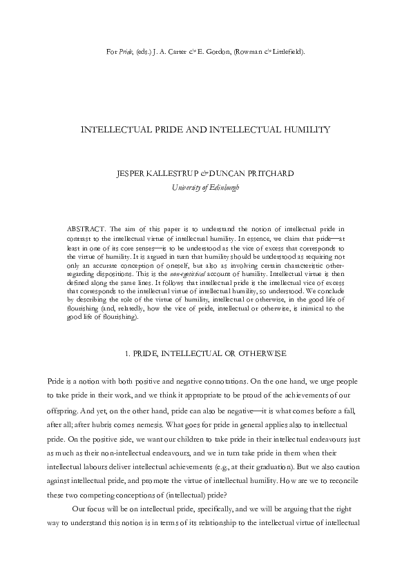(PDF) INTELLECTUAL PRIDE AND INTELLECTUAL HUMILITY