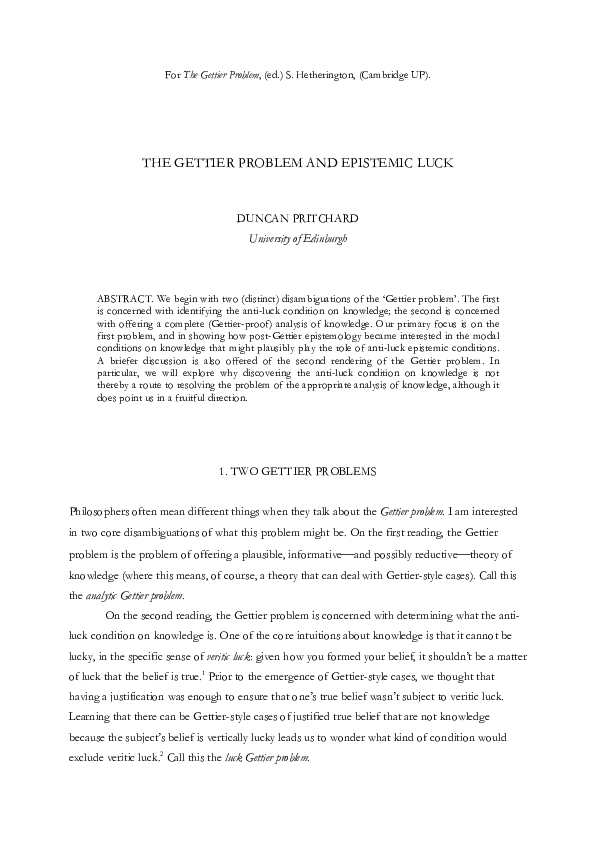 (PDF) THE GETTIER PROBLEM AND EPISTEMIC LUCK
