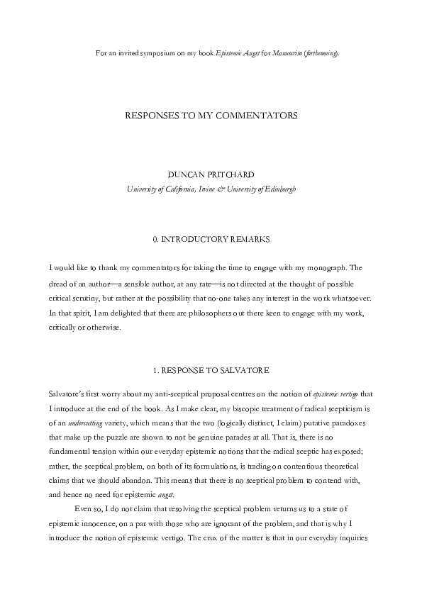 (PDF) RESPONSES TO MY COMMENTATORS (Manuscrito Symposium)