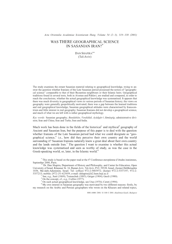 (PDF) Dan Shapira, “Was There Geographical Science in Sasanian Iran ...
