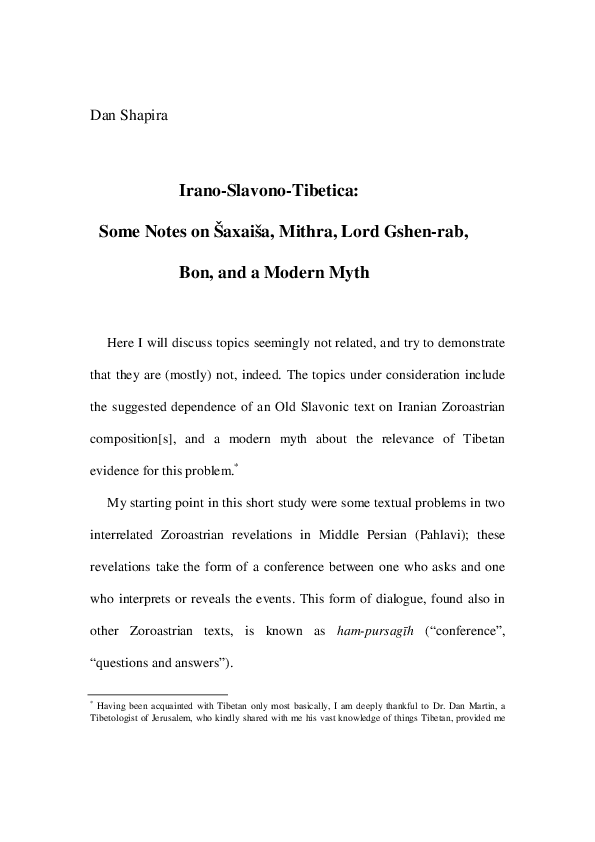 (PDF) Dan Shapira, “Irano-Slavono-Tibetica: Some Notes on Šaxaiša ...