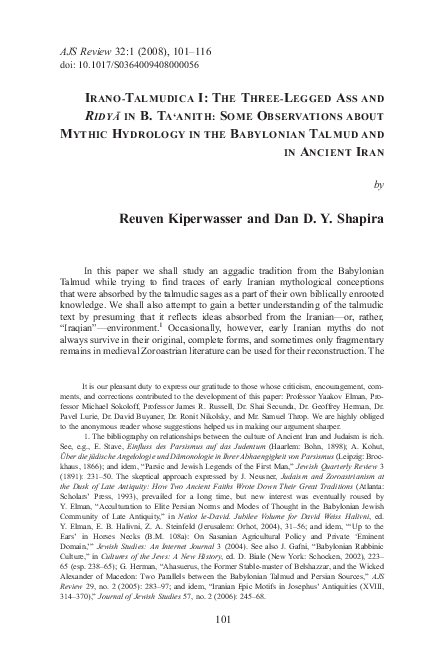 (PDF) Reuven Kiperwasser and Dan Shapira, “Irano-Talmudica I: The Three ...