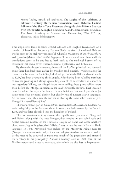 (PDF) Dan Shapira, “Review of ‘The Logika of the Judaizers: A Fifteenth ...