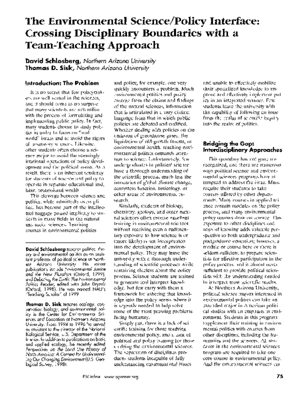 (PDF) The Environmental Science/Policy Interface: Crossing Disciplinary ...