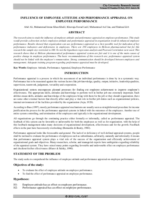 (PDF) INFLUENCE OF EMPLOYEE ATTITUDE AND PERFORMANCE APPRAISAL ON ...