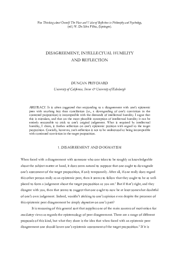 (PDF) Disagreement, Intellectual Humility, and Reflection