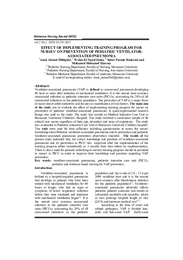 (PDF) EFFECT OF IMPLEMENTING TRAINING PROGRAM FOR NURSES' ON PREVENTION ...