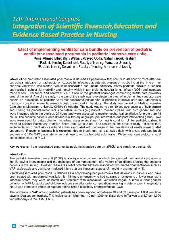 (PDF) Efect of implementing ventilator care bundle on prevention of ...