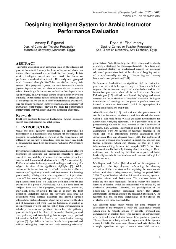 (PDF) Designing Intelligent System for Arabic Instructor Performance Evaluation | Amany Elgamal ...