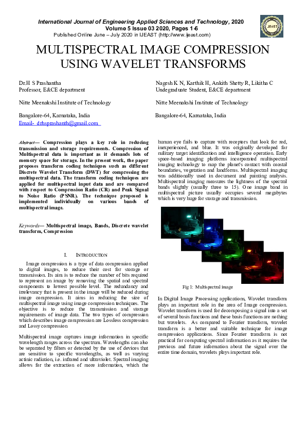 (DOC) MULTISPECTRAL IMAGE COMPRESSION USING WAVELET TRANSFORMS