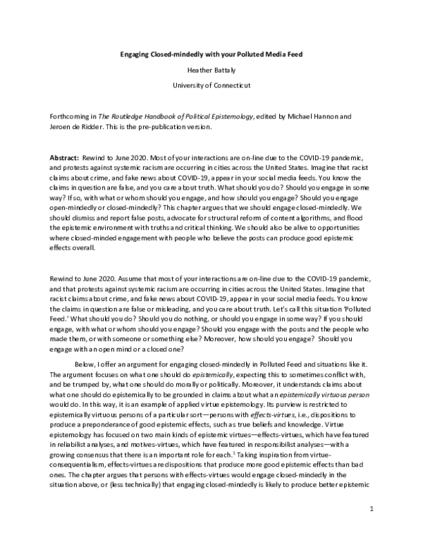 (PDF) Engaging Closed-mindedly with your Polluted Media Feed