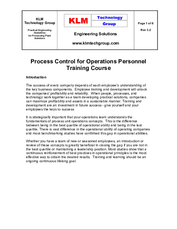 (PDF) Process Control for Operations Personnel Training Course
