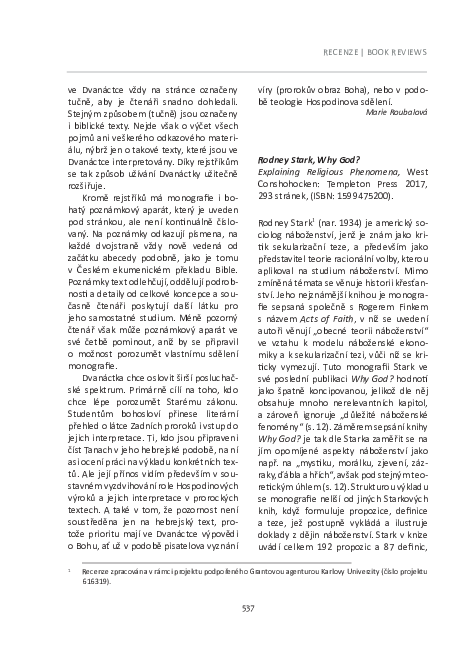 (PDF) Rodney Stark, Why God? Explaining Religious Phenomena