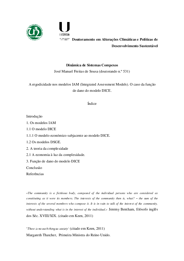 (PDF) A ergodicidade nos modelos IAM (Integrated Assessment Models). O ...