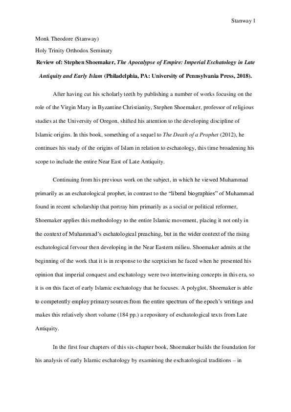 (PDF) Review of Stephen Shoemaker, The Apocalypse of Empire: Imperial ...