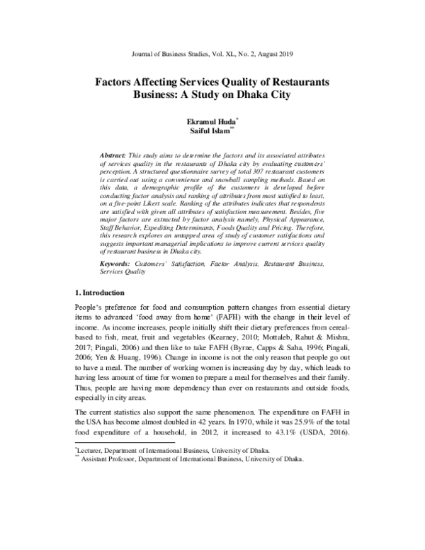 (PDF) Factors Affecting Services Quality of Restaurants Business: A ...