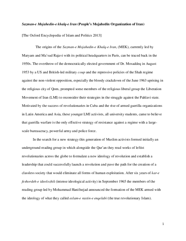 (PDF) Hamid Rezai: Sazman-e Mojahedin-e khalq-e Iran (People's ...