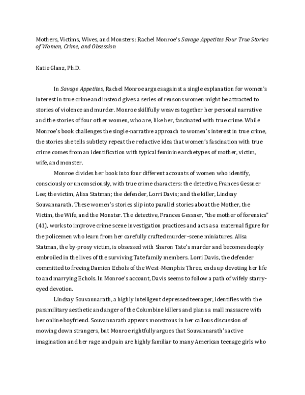 (PDF) Mothers, Victims, Wives, and Monsters- Rachel Monroe's Savage ...