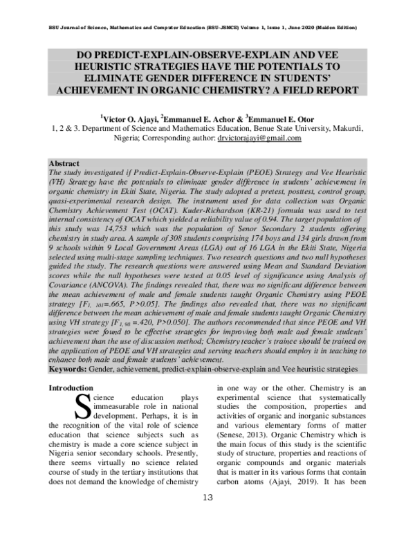 (PDF) DO PREDICT-EXPLAIN-OBSERVE-EXPLAIN AND VEE HEURISTIC STRATEGIES HAVE THE POTENTIALS TO ...