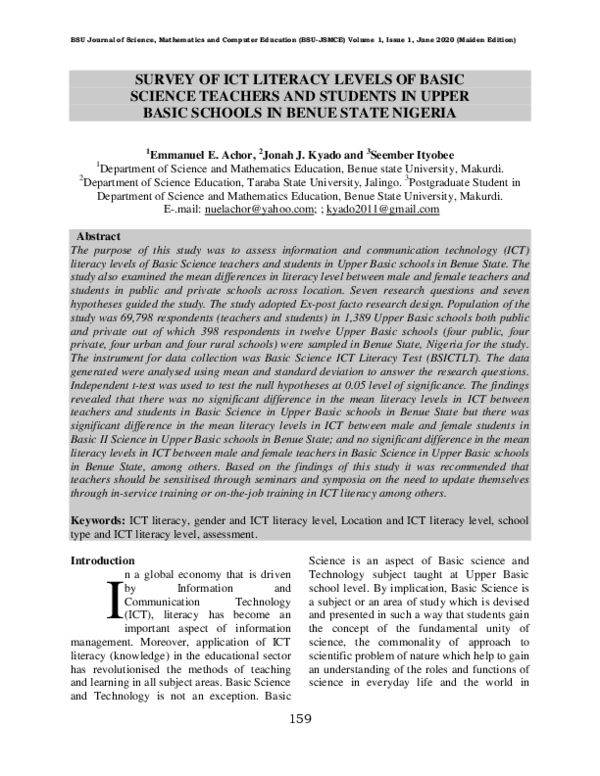 (PDF) SURVEY OF ICT LITERACY LEVELS OF BASIC SCIENCE TEACHERS AND ...