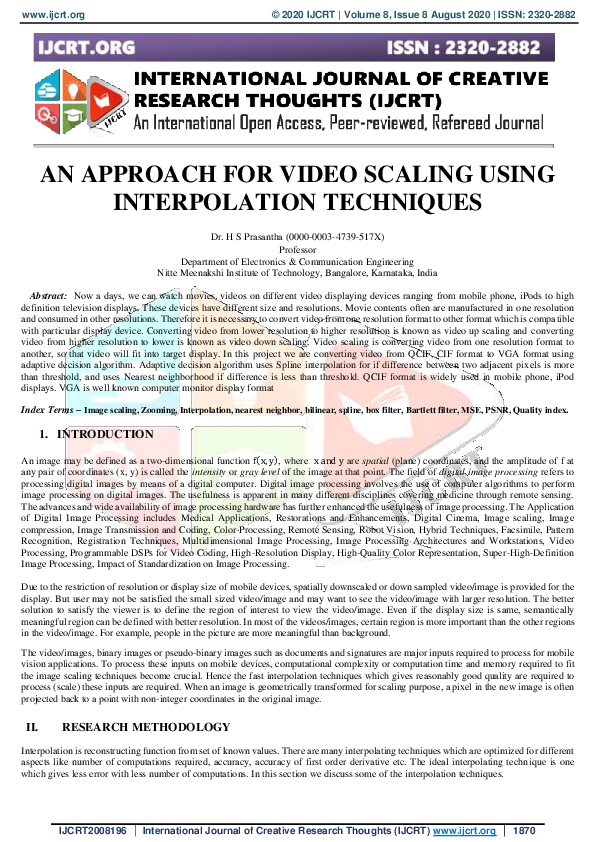 Pdf An Approach For Video Scaling Using Interpolation Techniques