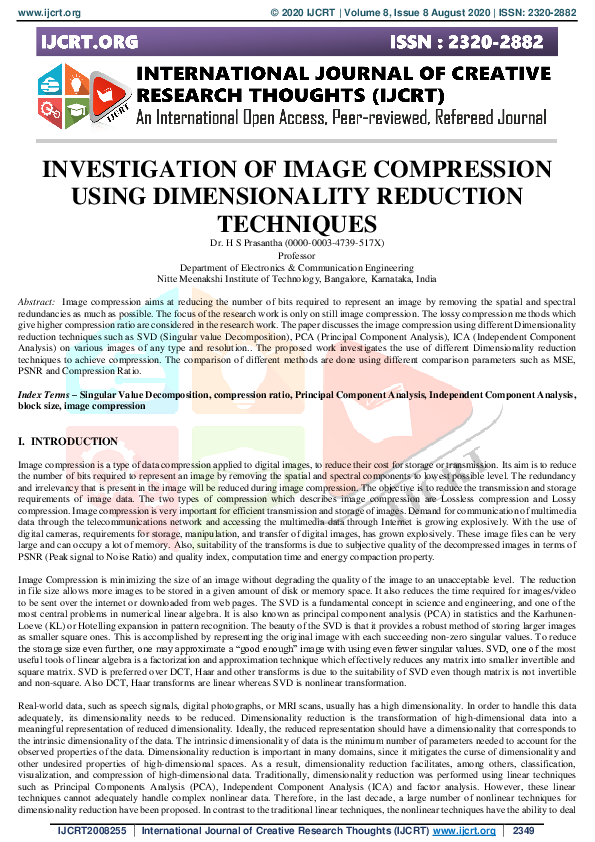(PDF) INVESTIGATION OF IMAGE COMPRESSION USING DIMENSIONALITY REDUCTION TECHNIQUES