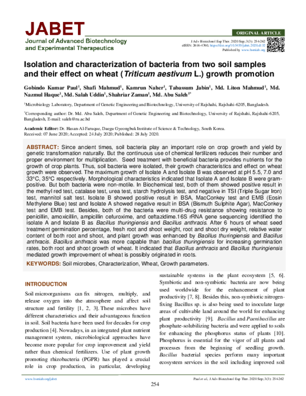 (PDF) Isolation and characterization of bacteria from two soil samples ...