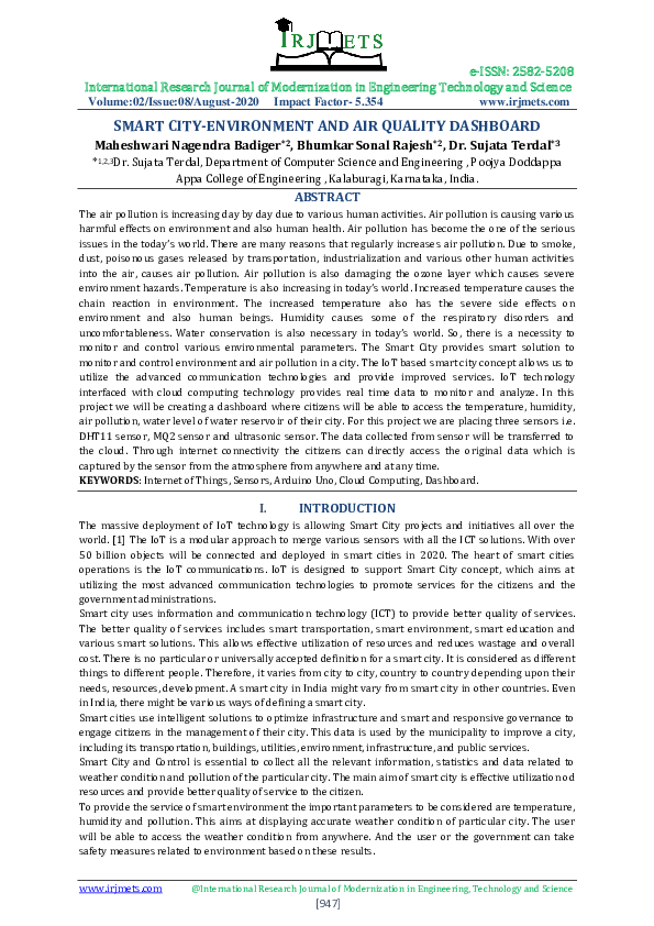 (PDF) Smart city environment and air quality dashboard irjmets