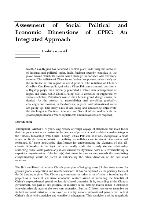 (PDF) Assessment of Social Political and Economic Dimensions of CPEC ...