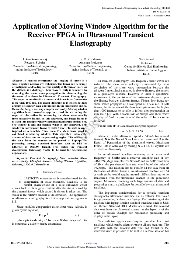 Pdf Ijert Application Of Moving Window Algorithm For The Receiver Fpga In Ultrasound Transient