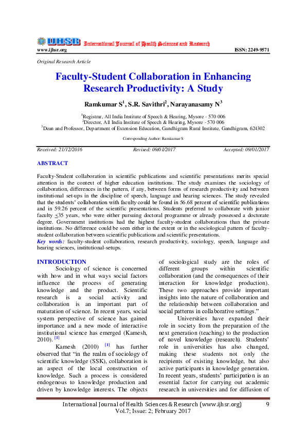 (PDF) Faculty-Student Collaboration in Enhancing Research Productivity ...