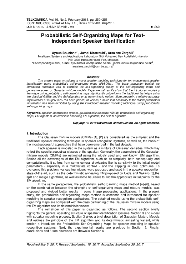 (PDF) Probabilistic Self-Organizing Maps for Text-Independent Speaker Identification