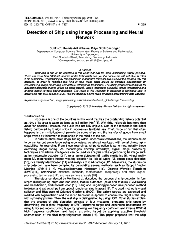 Pdf Detection Of Ship Using Image Processing And Neural Network