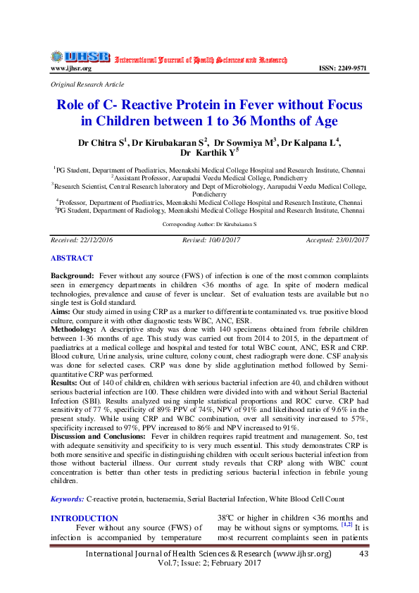 (PDF) Role of C-Reactive Protein in Fever without Focus in Children ...