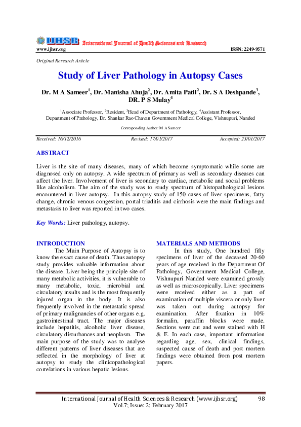 (PDF) Study of Liver Pathology in Autopsy Cases