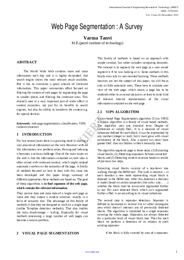 (PDF) IJERT-Web Page Segmentation : A Survey