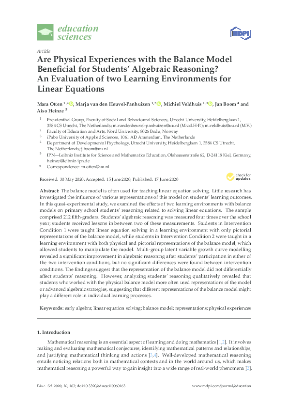 (PDF) Are Physical Experiences with the Balance Model Beneficial for ...