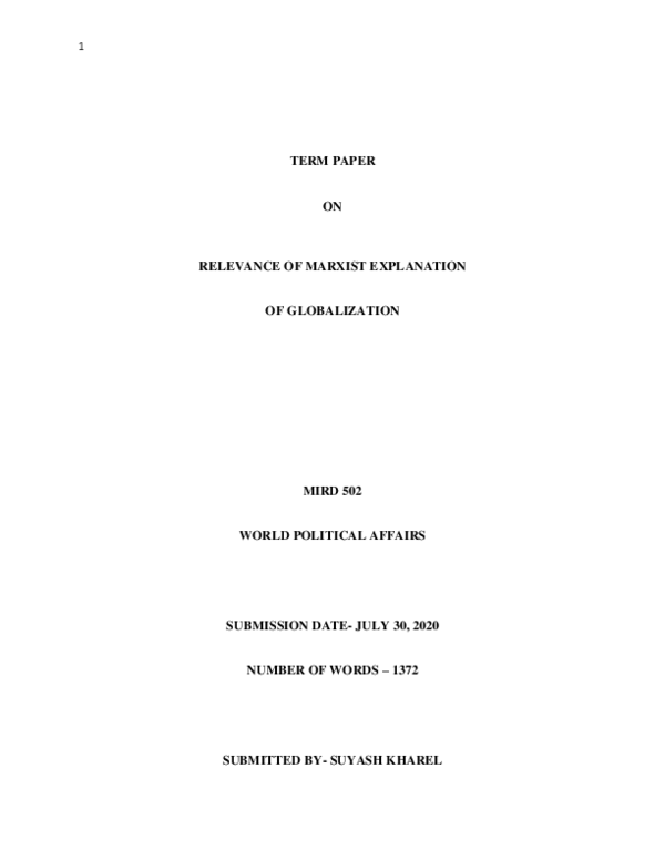 (PDF) Marxism Relevance of Globalization