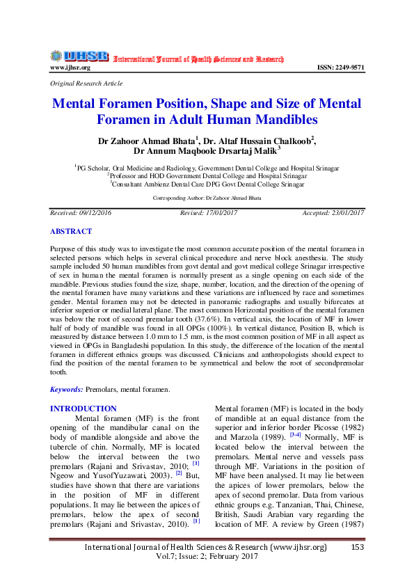 (PDF) Mental Foramen Position, Shape and Size of Mental Foramen in ...
