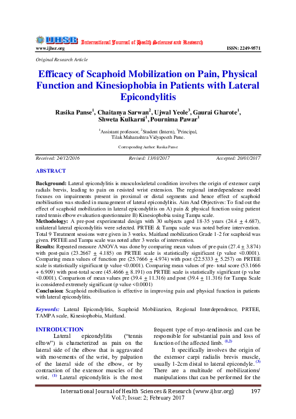 (PDF) Efficacy of Scaphoid Mobilization on Pain, Physical Function and ...