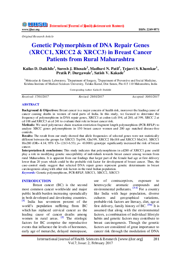 (PDF) DNA Repair Gene Polymorphisms in Breast Cancer