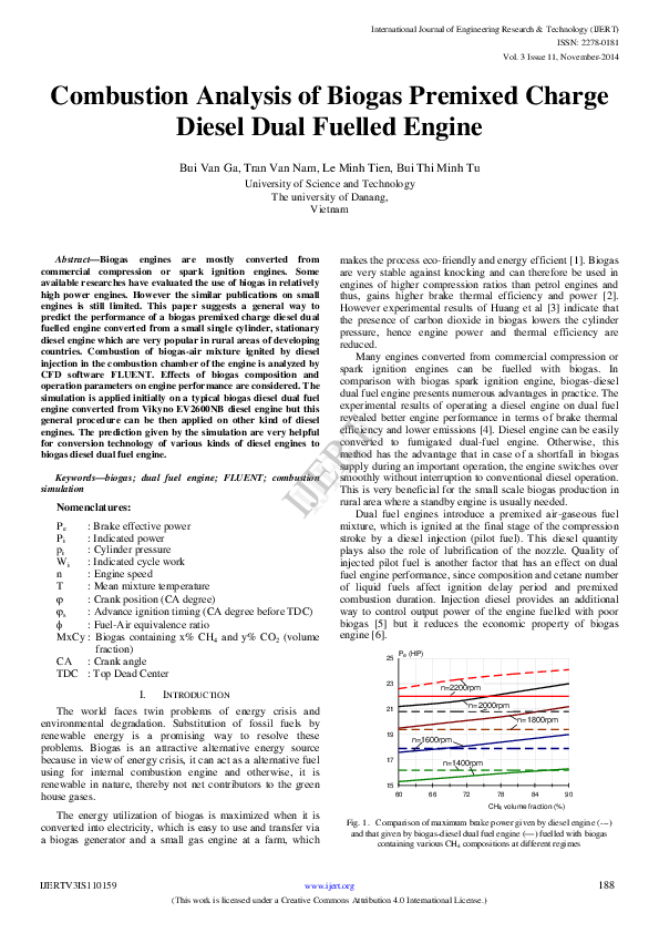 (PDF) IJERT-Combustion Analysis of Biogas Premixed Charge Diesel Dual Fuelled Engine