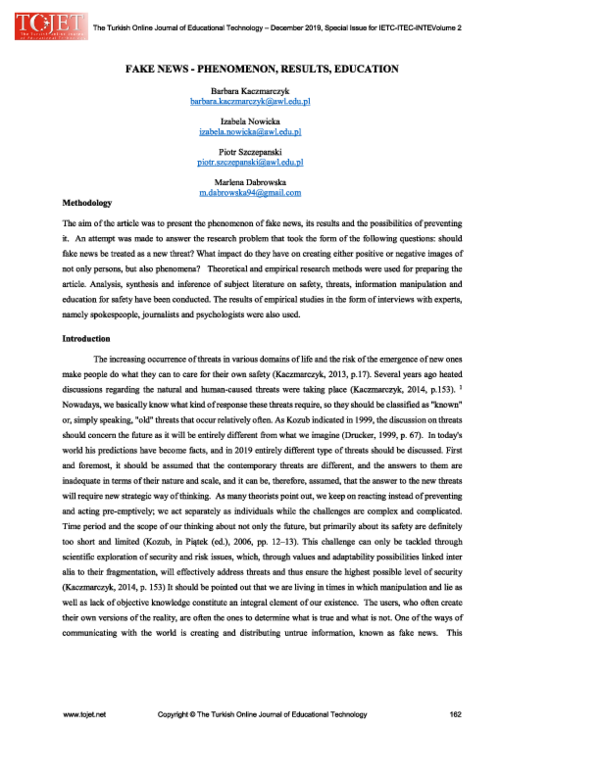 (PDF) Fake news - phenomenon, results, education